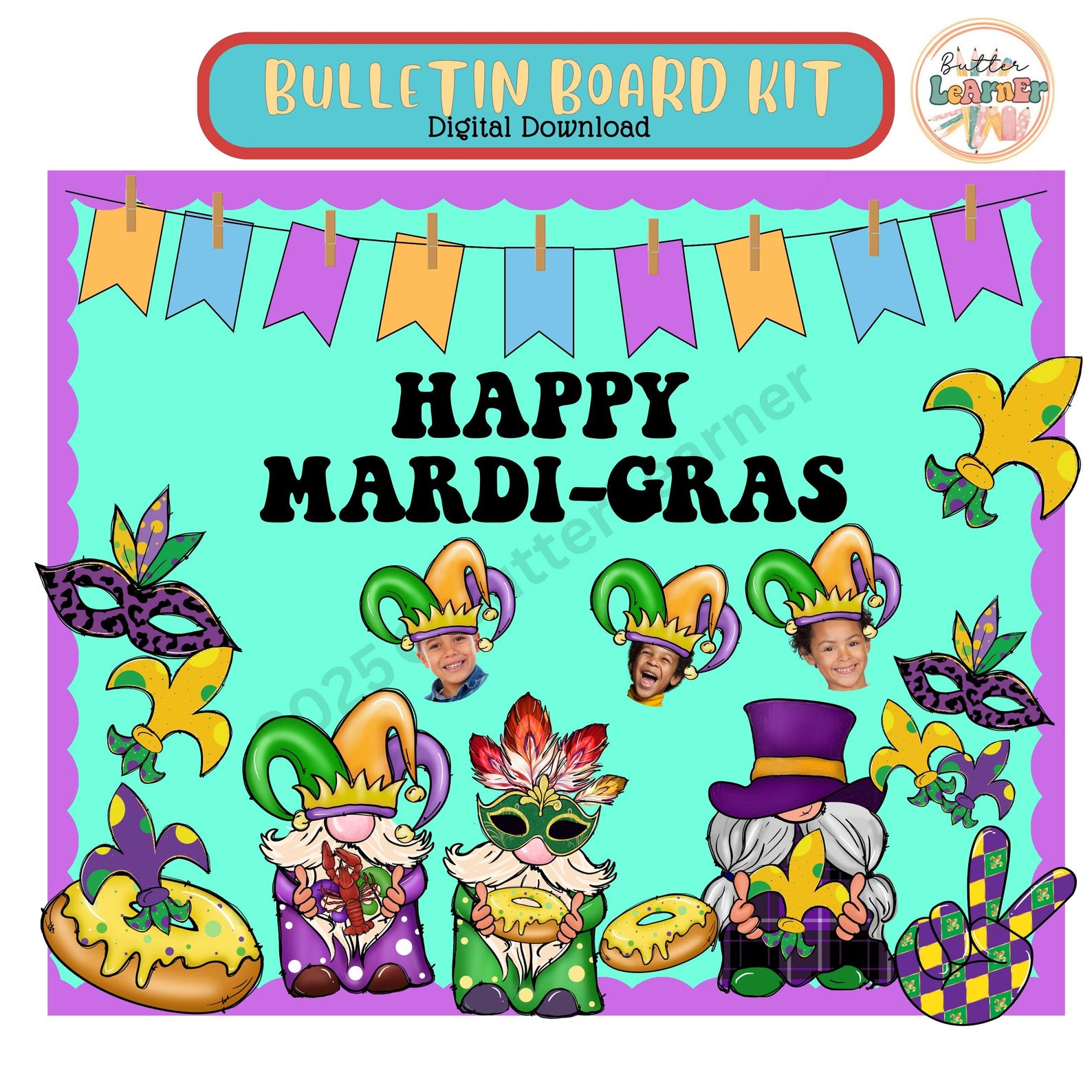Mardi Gras Gnomes Bulletin Board Parading With My Gnomies Display Kit ...