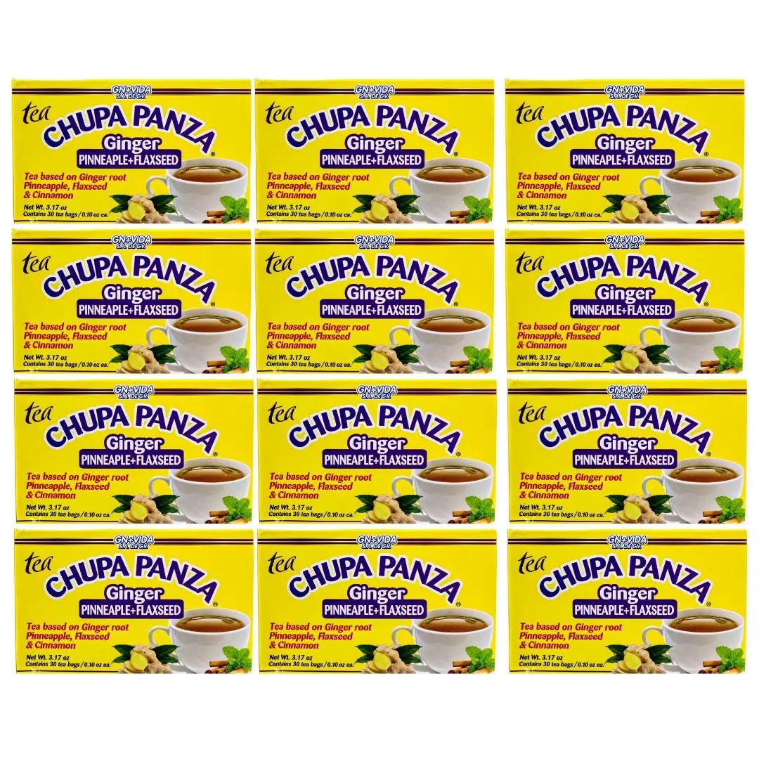 Tea Chupa Panza, (12 BOXES) Tea Based on Ginger Root, Pineapple, Flax ...