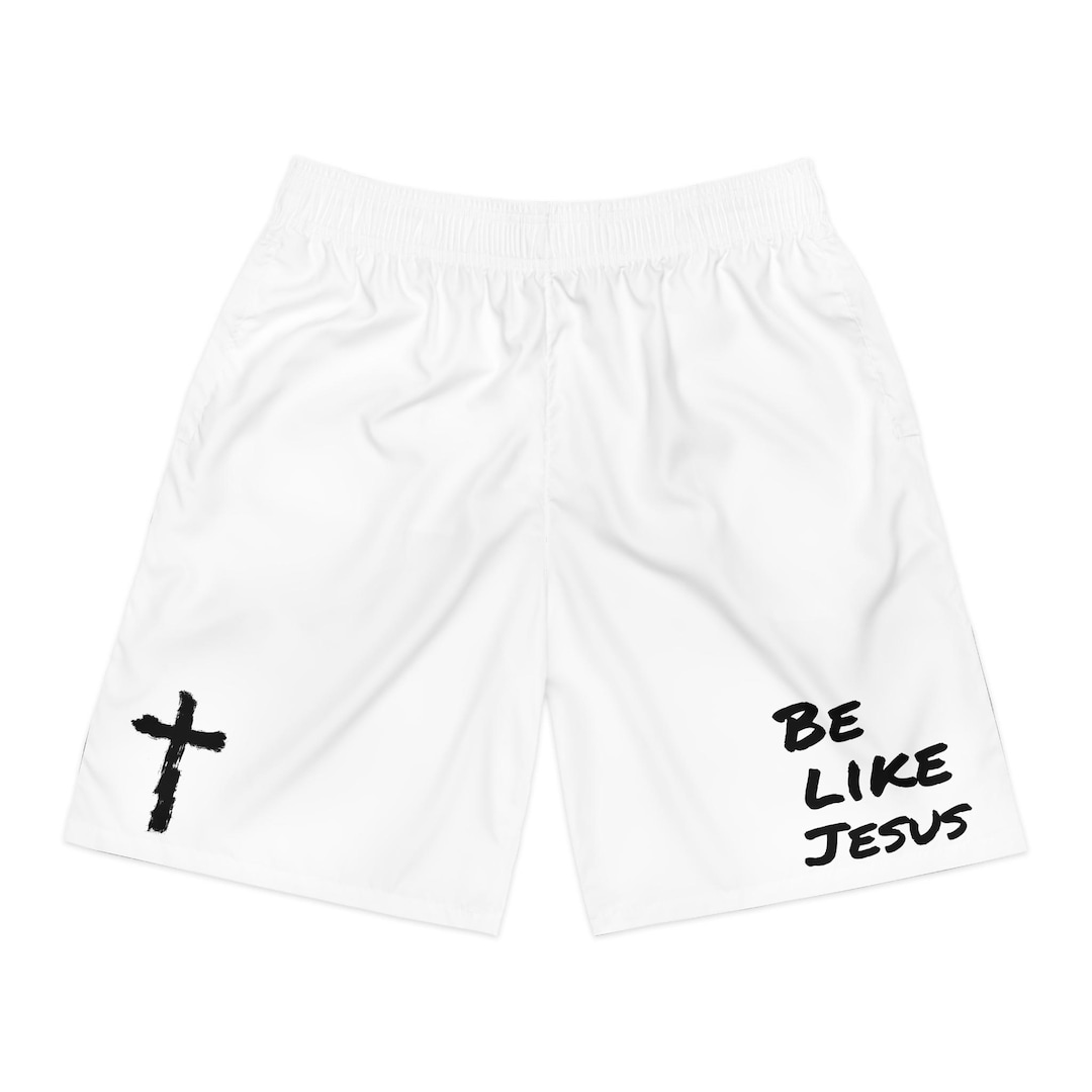 White Inspirational Men's Jogger Shorts, Casual Christian Activewear ...