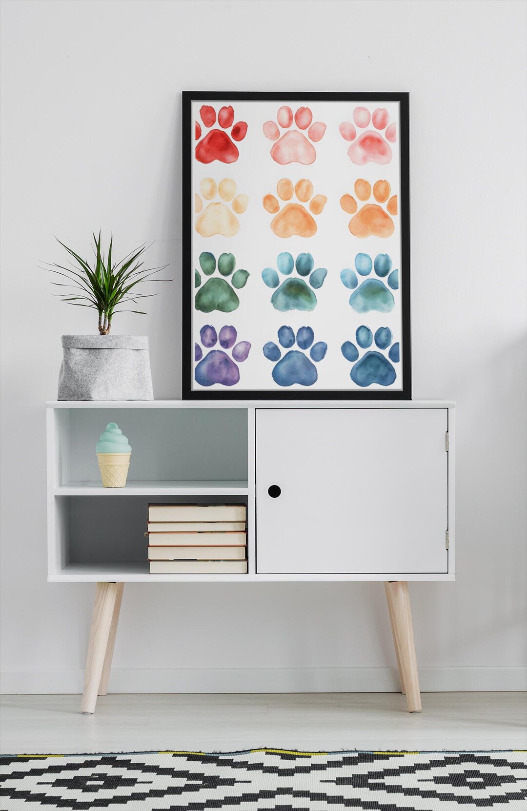 Colorful Paw Print Wall Art, Pet Lover Decor, Animal Prints for Home ...