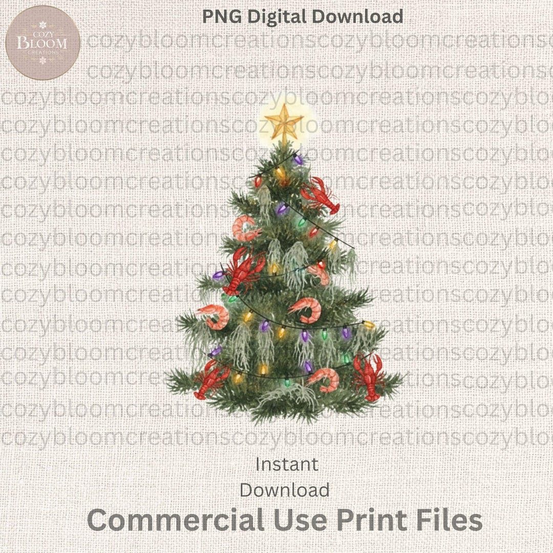 Cajun Christmas Tree PNG Watercolor Crawfish Ornament Clipart Louisiana ...