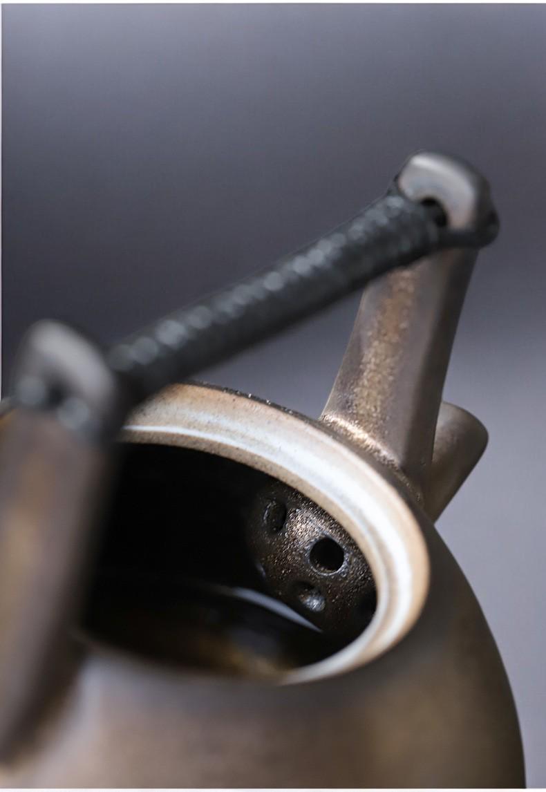 Gilded Ceramic Round Teapot 200ml - Metallic Glaze, Zen Patina Effect ...