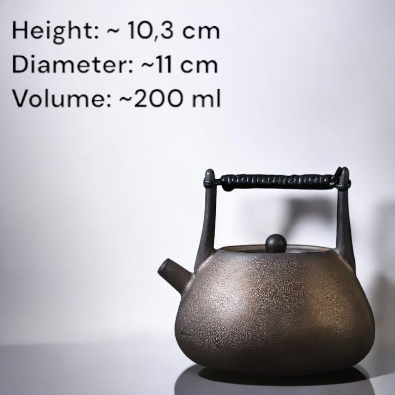 Gilded Ceramic Round Teapot 200ml - Metallic Glaze, Zen Patina Effect ...
