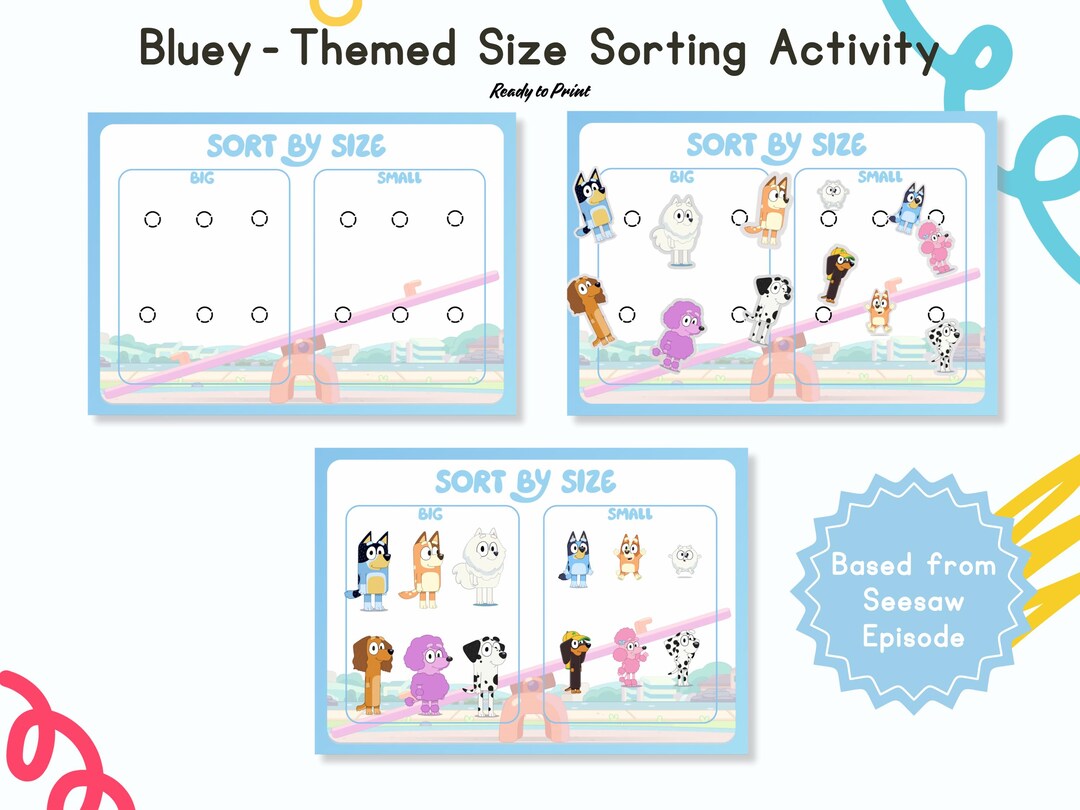 Bluey Size Sorting Activity: Montessori Toddler Game (digital Download ...