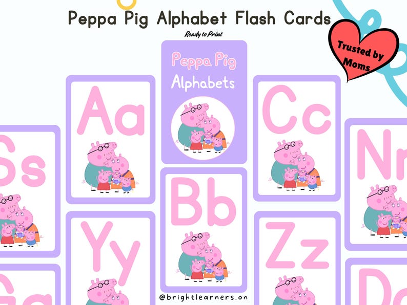 Peppa Pig Alphabet Flash Cards for Toddlers Kids and Preschool ...