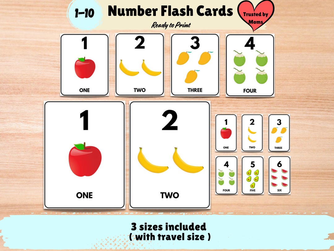 Fruits Numbers Flash Cards Preschool Counting Flash Cards Count and ...