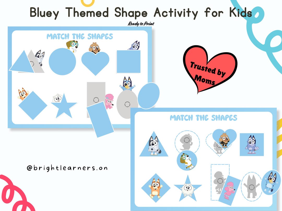 Bluey Shapes Matching Activity Bundle : Kids, Preschool, and Toddler ...