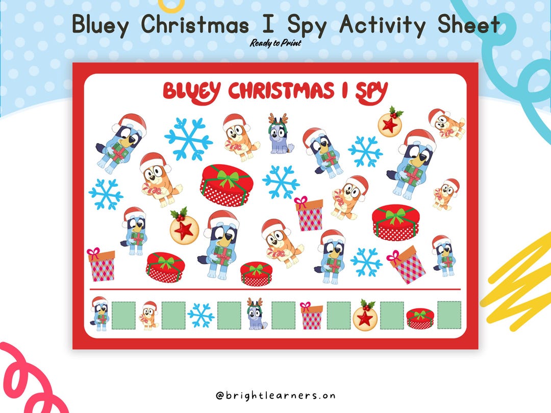 Bluey Christmas I Spy Activity Sheets for Toddlers Kids and Preschool ...