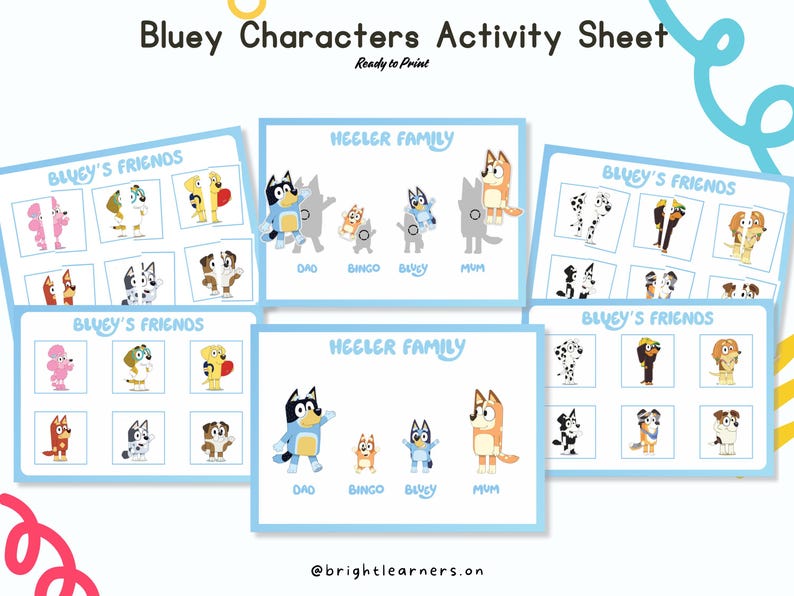 Bluey Characters Activity Sheets for Toddlers Kids and Preschool ...