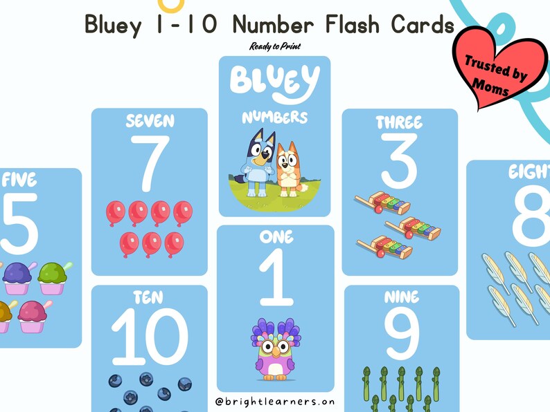 Bluey Number Flash Cards for Toddlers Kids and Preschool Montessori ...