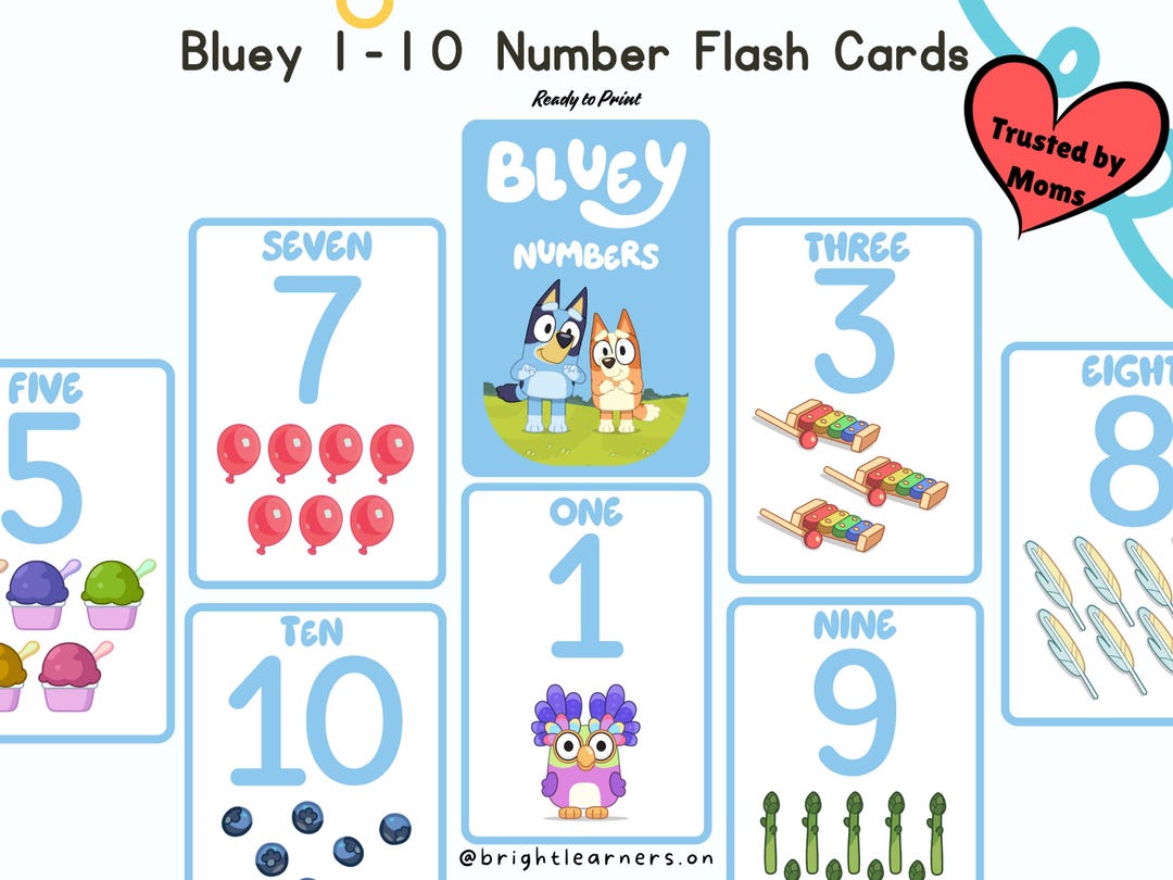 Bluey Number Flash Cards for Toddlers Kids and Preschool Montessori ...