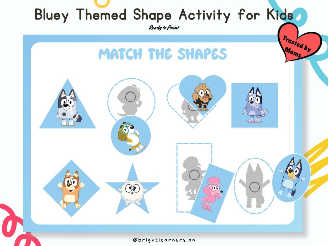 Bluey Shapes Matching Activity : Kids, Preschool, and Toddler Learning ...