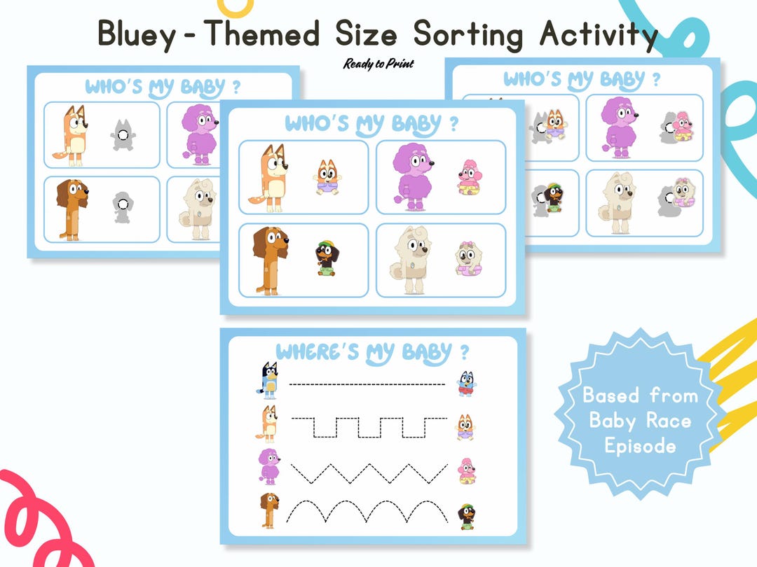 Bluey Size Sorting & Tracing Activity Sheets: Toddler Learning (digital ...
