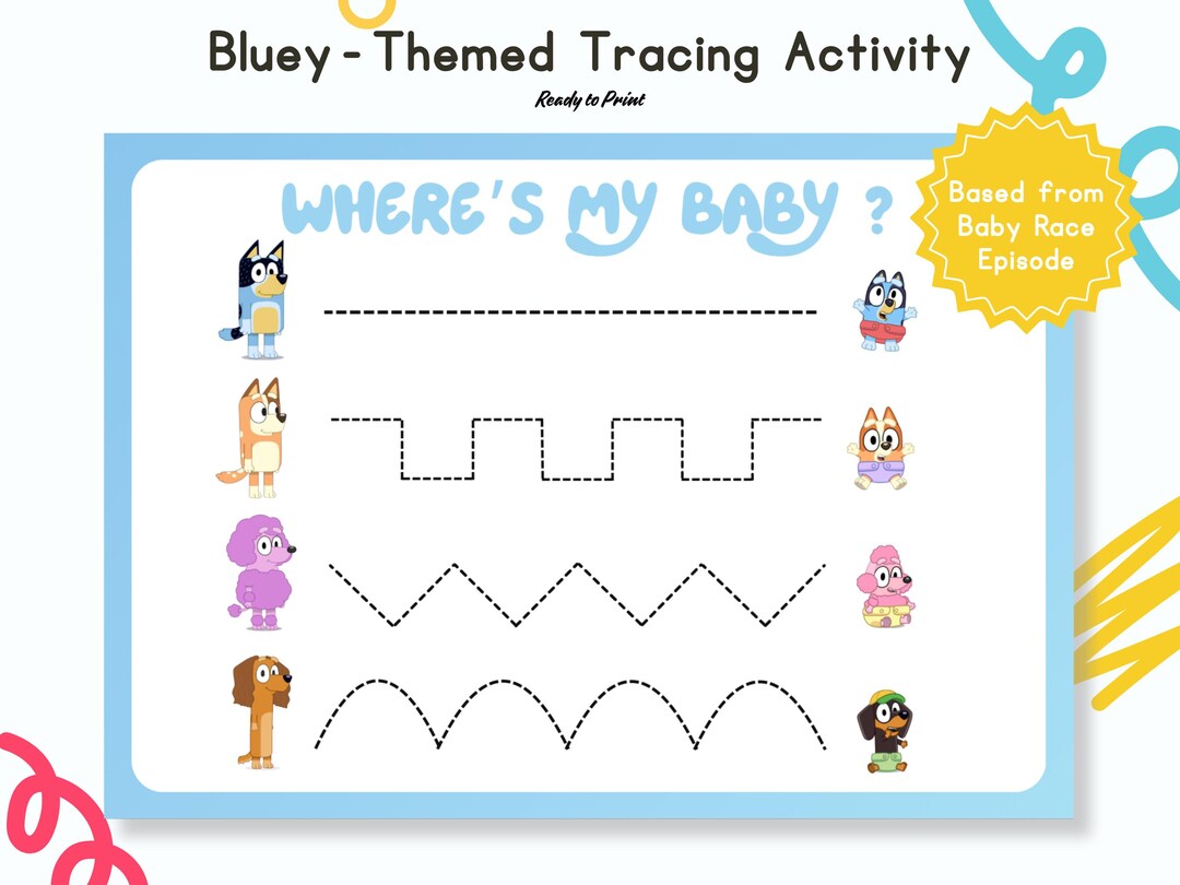 Bluey Line Tracing Activity Sheet: Toddler Learning (digital Download ...
