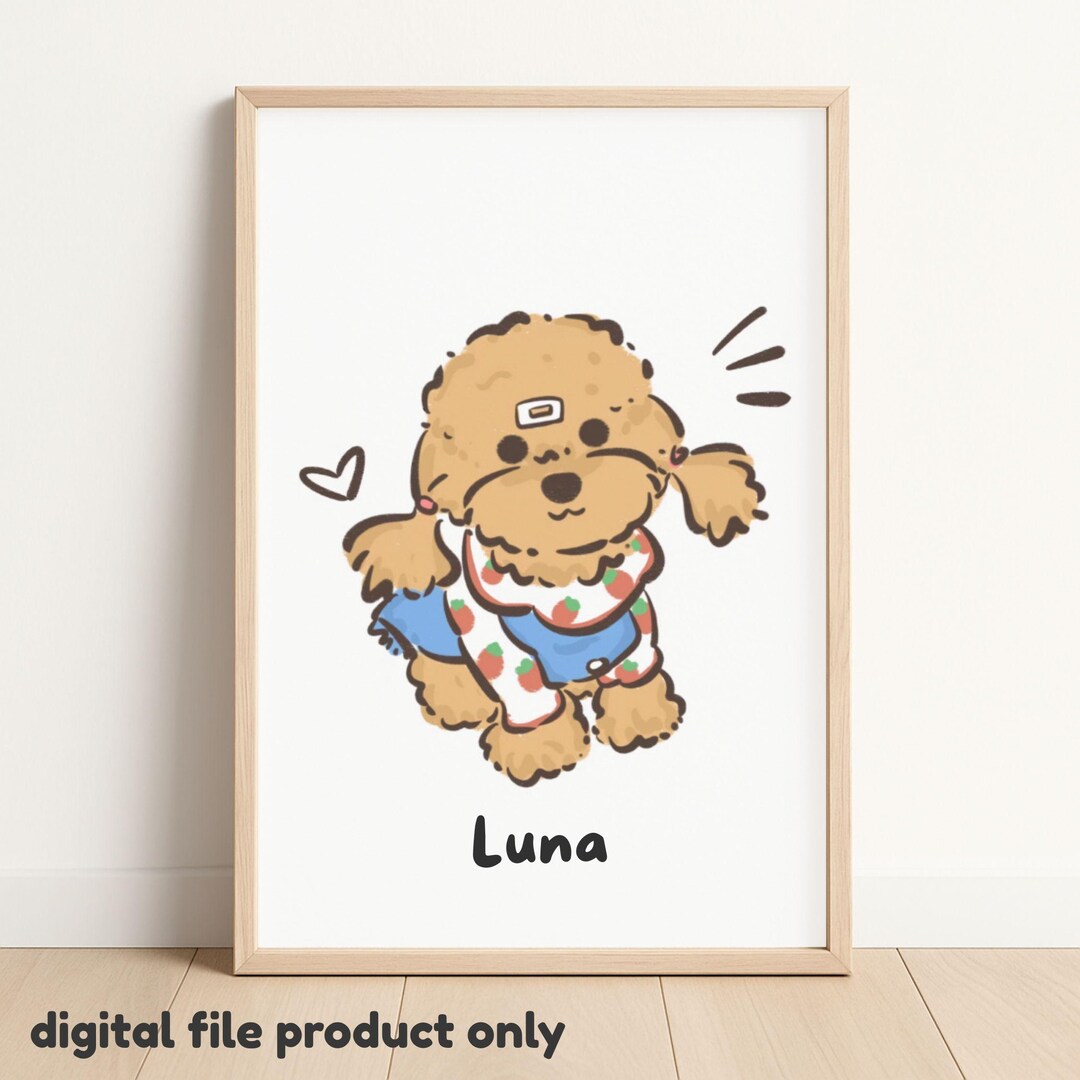Digital Custom Pet Cute Drawing Funny Pet Minimalist Line Color Hand ...