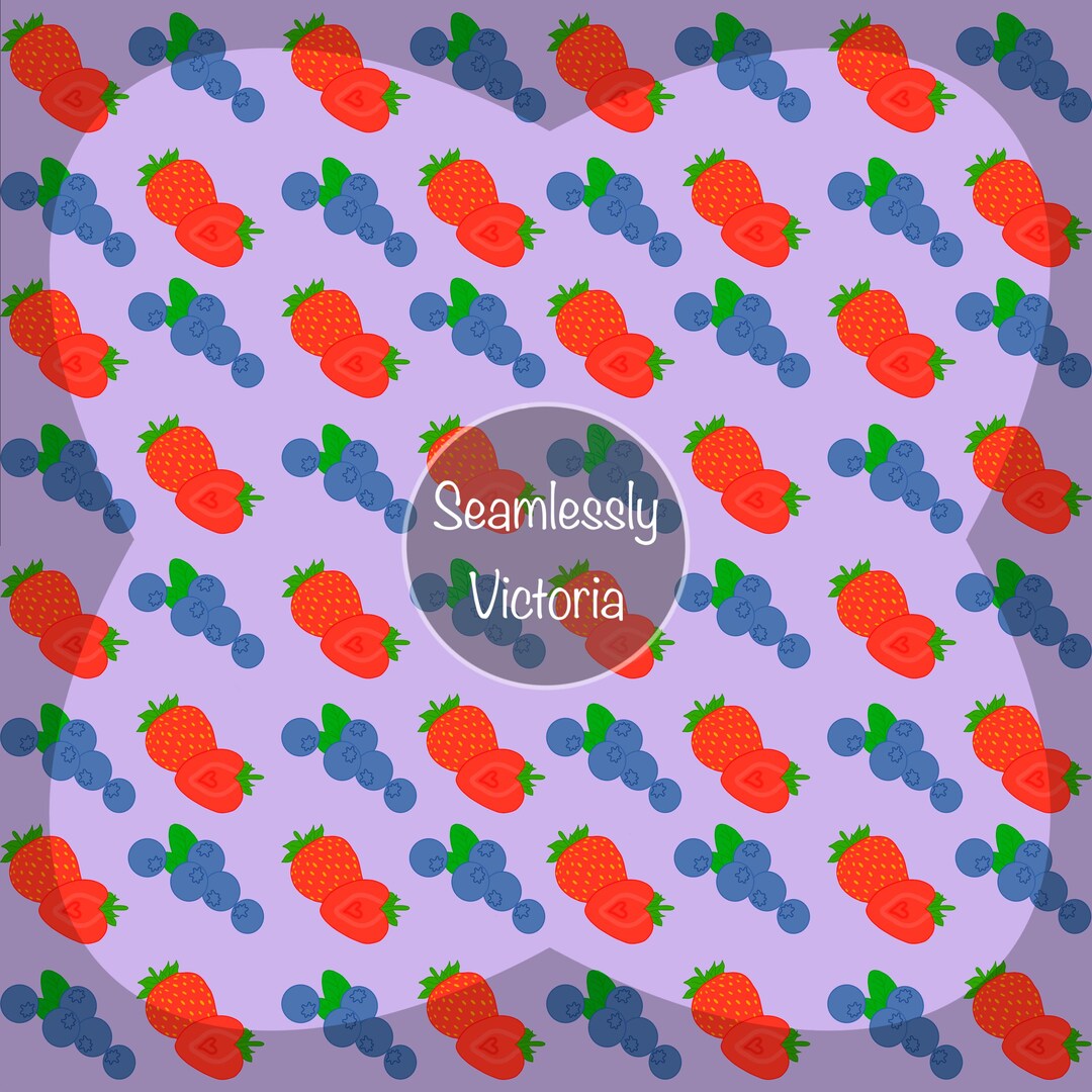 Simple Berry Strawberry Blueberry Pattern Design Seamless Digital File ...