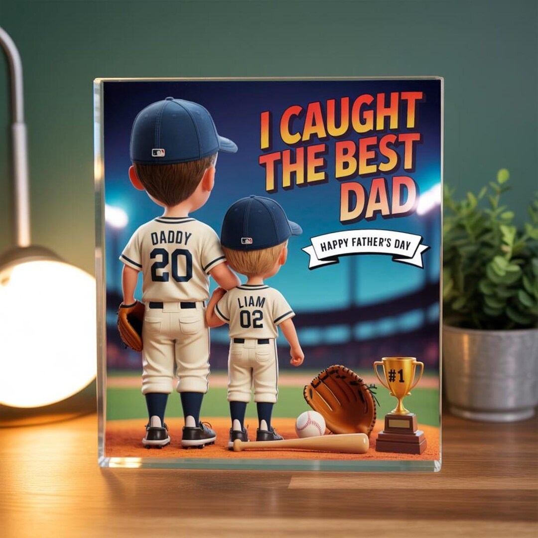Custom I Caught the Best Dad Baseball Acrylic Block, Personalized ...