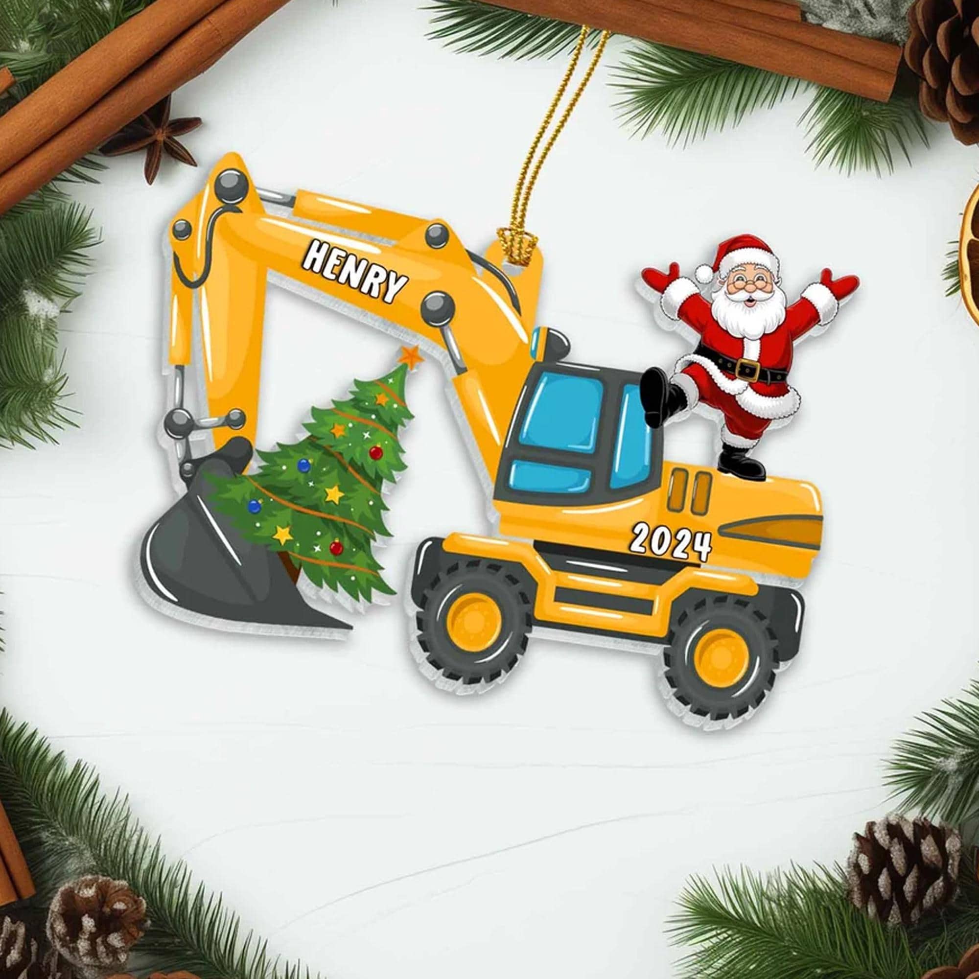 Custom Santa Excavator Christmas Ornament, Heavy Equipment Ornament ...