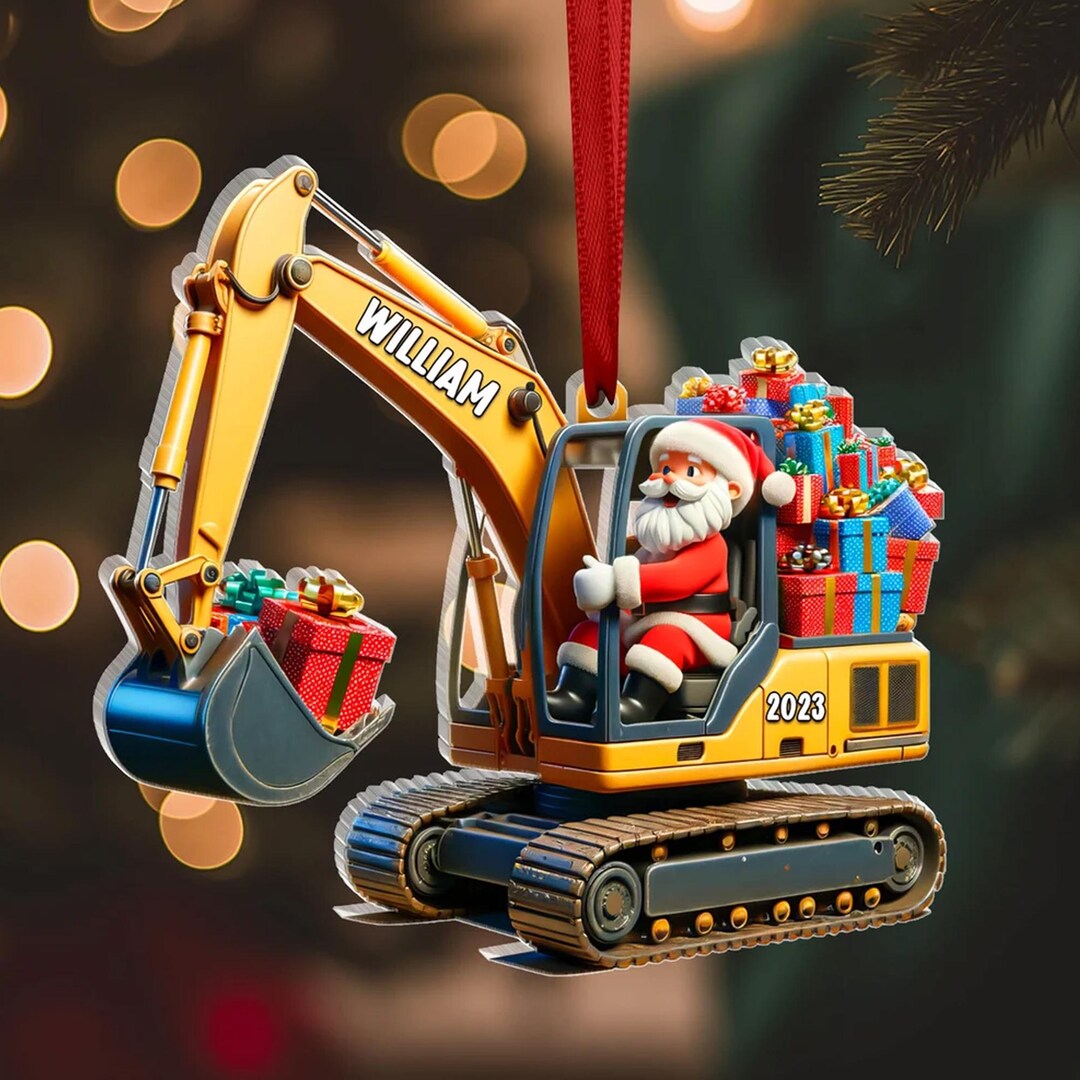 Custom Santa Excavator Christmas Ornament, Heavy Equipment Ornament ...