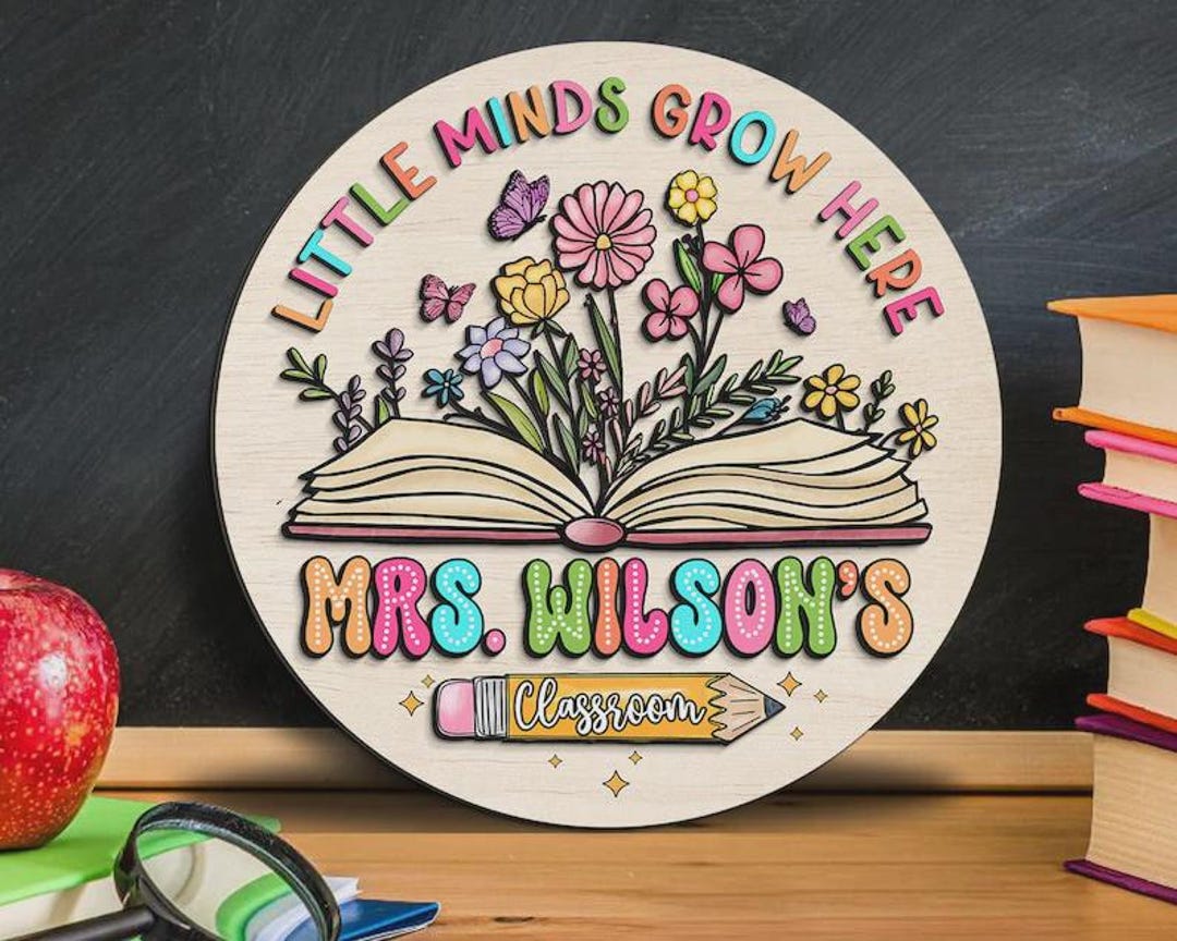 Personalized Little Minds Grow Here Teacher Floral Sign, Thank You ...