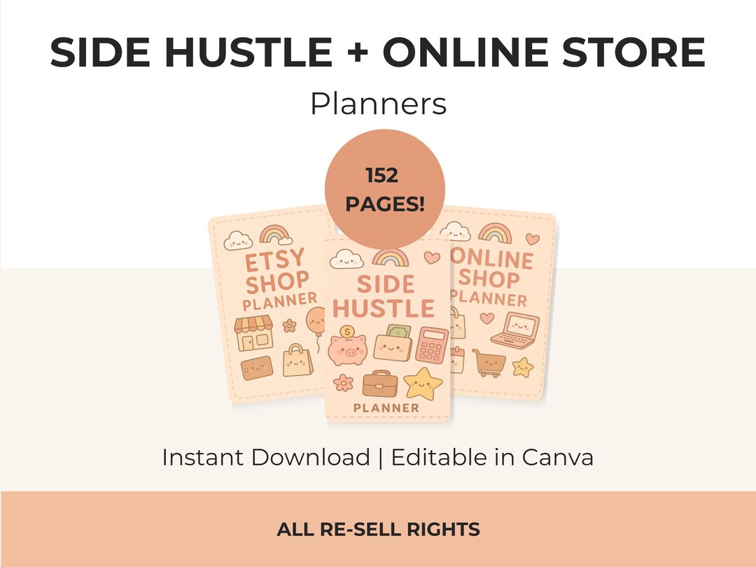 Ultimate Side Hustle and Online Store Planner Bundle | 3 Cute Canva ...