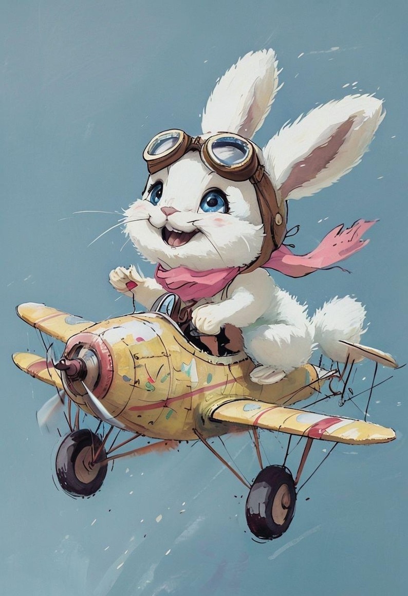 Bunny on a Plane Print - Etsy