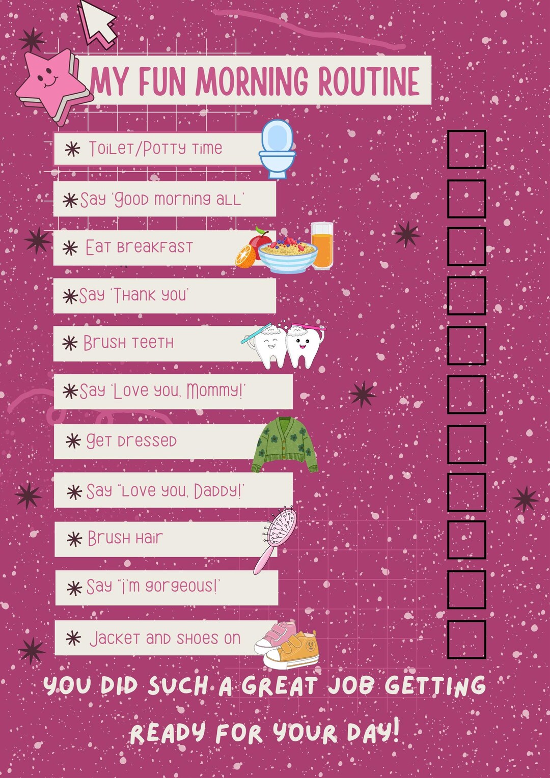 Fun Morning Routine Checklist Toddler Printable Chart Positive ...