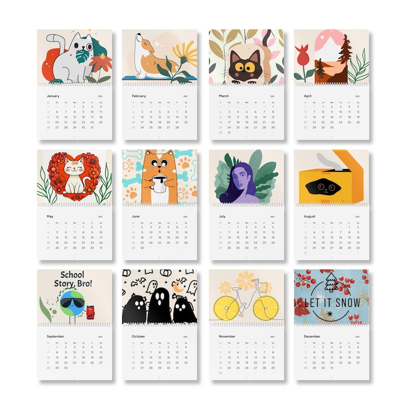 Animal Graphics 2025 Wall Calendar, Cute Animal Calendar, Yearly ...