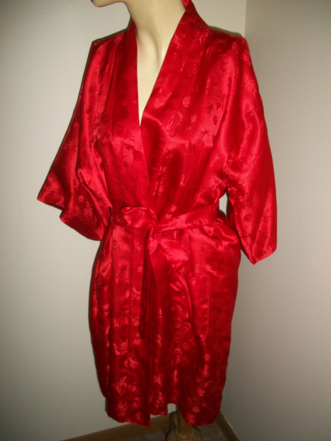 Vintage Red Satin Kimono Robe - Etsy