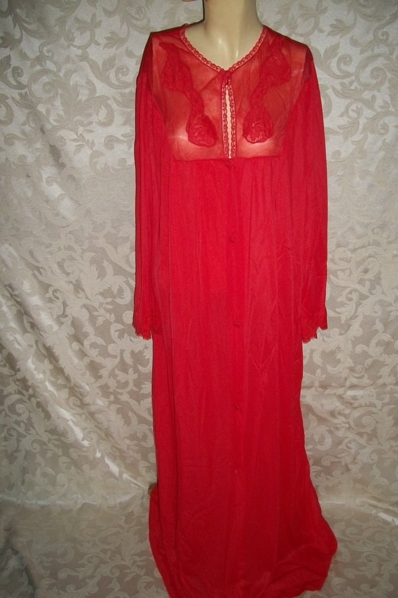 60s Red Nylon Long Robe - Etsy