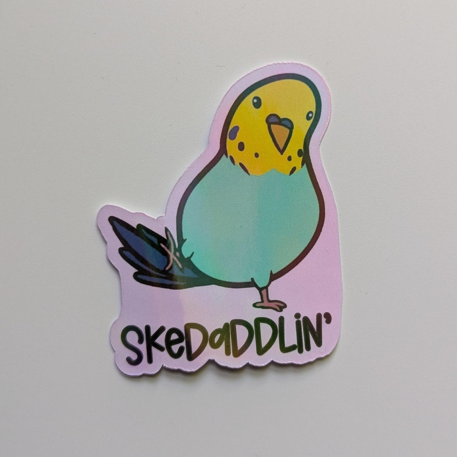 Skedaddling Budgie Sticker: Rainbow Holographic Parakeet Art - Etsy