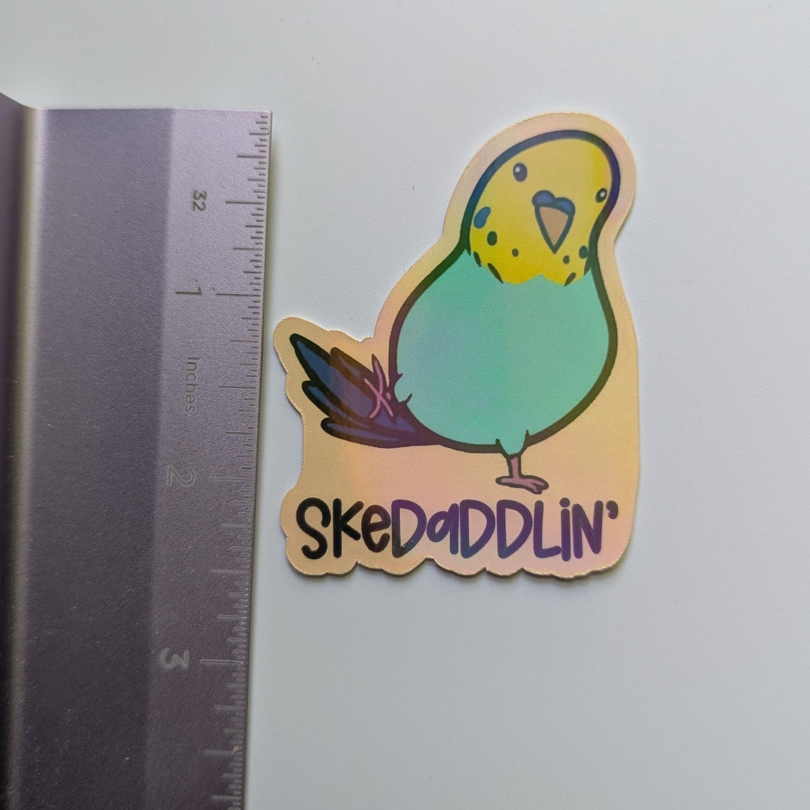 Skedaddling Budgie Sticker: Rainbow Holographic Parakeet Art - Etsy