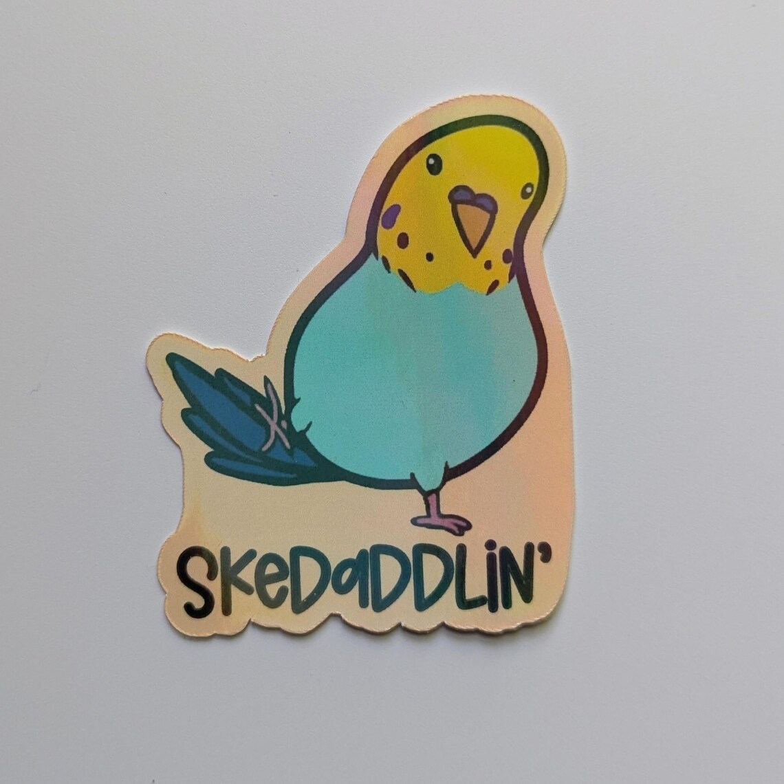 Skedaddling Budgie Sticker: Rainbow Holographic Parakeet Art - Etsy