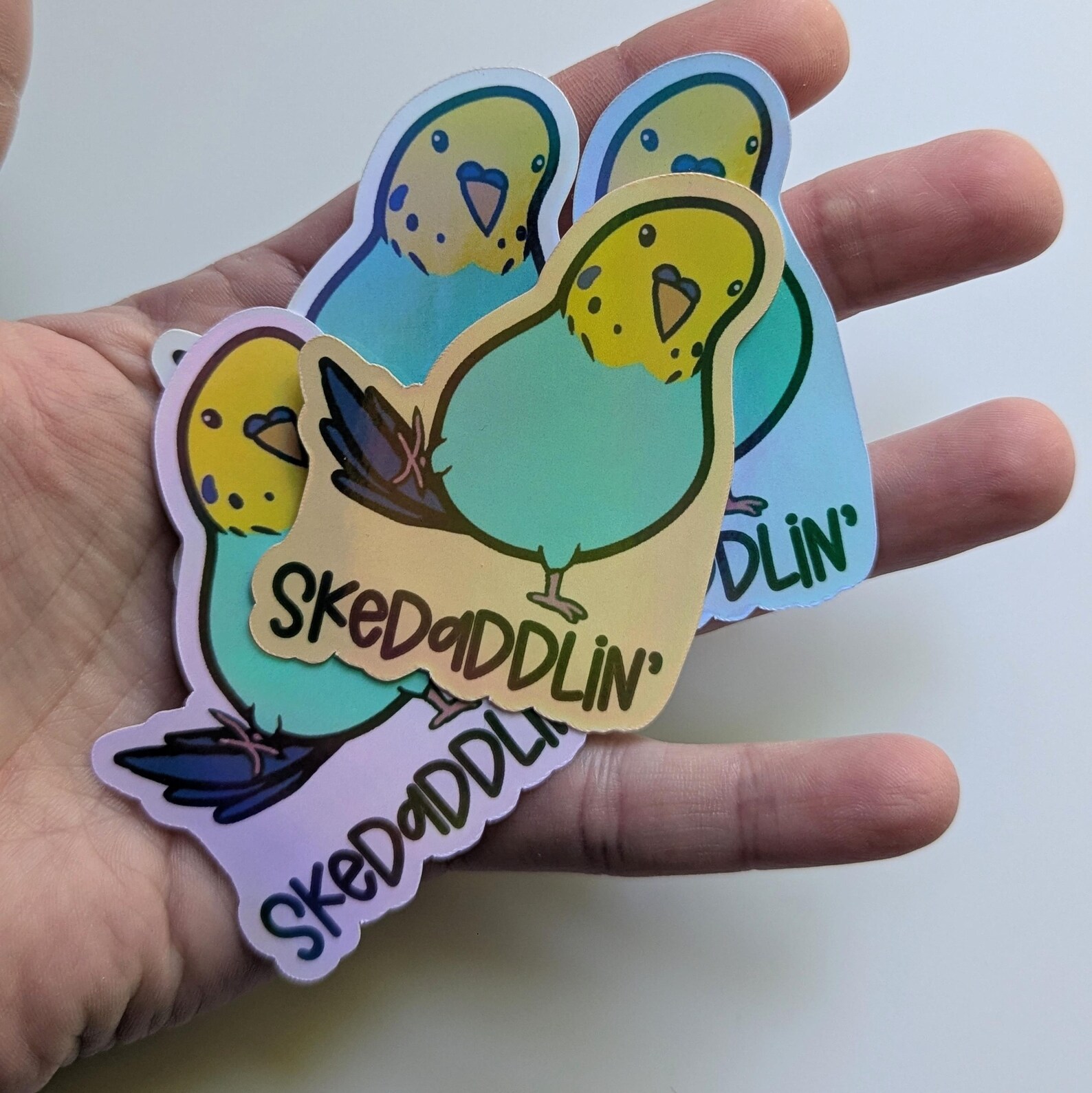 Skedaddling Budgie Sticker: Rainbow Holographic Parakeet Art - Etsy