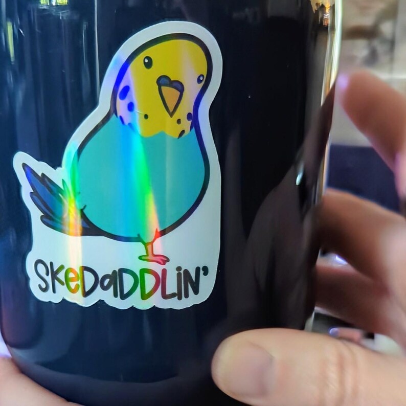 Skedaddling Budgie Sticker: Rainbow Holographic Parakeet Art - Etsy