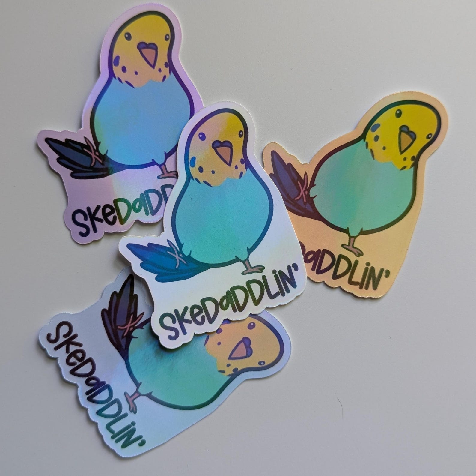 Skedaddling Budgie Sticker: Rainbow Holographic Parakeet Art - Etsy