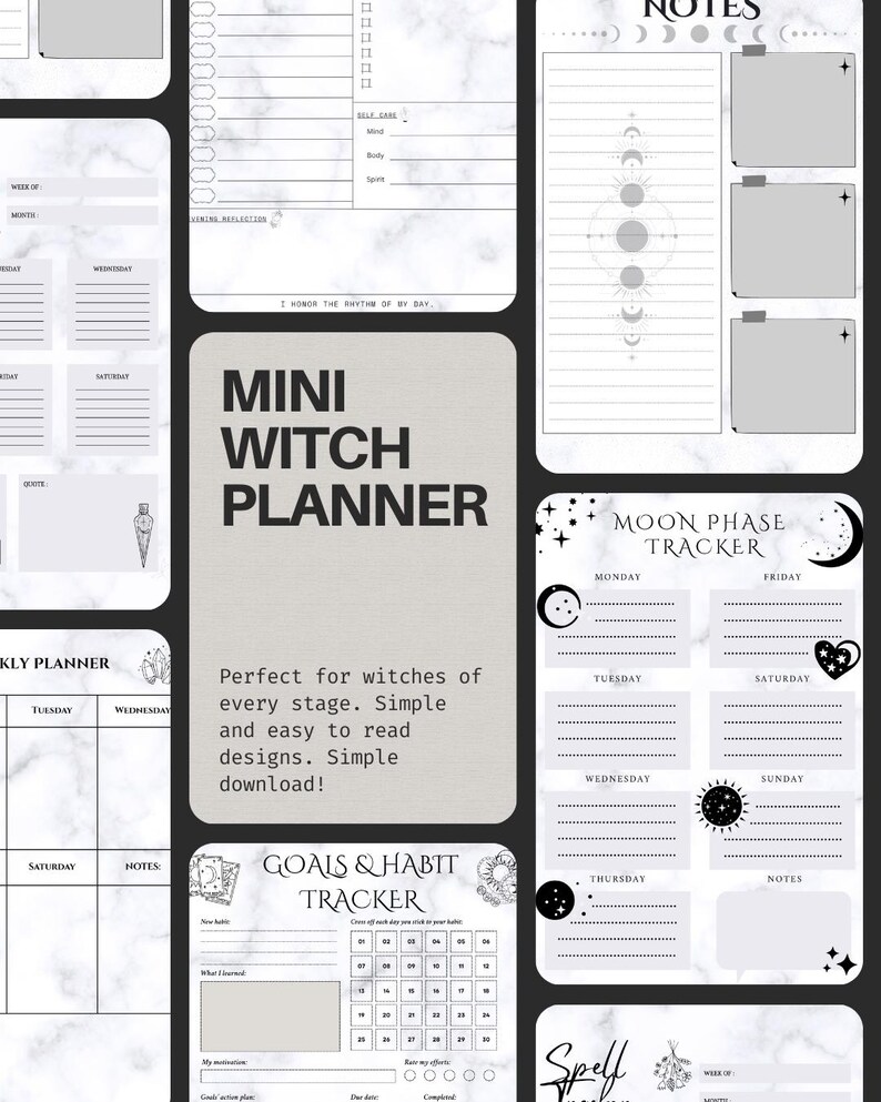 Mini Witch Planner Printable – 8 Page Digital Witchy Planner. Moon ...