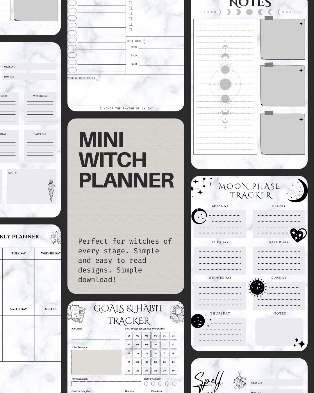 Mini Witch Planner Printable – 8 Page Digital Witchy Planner. Moon ...