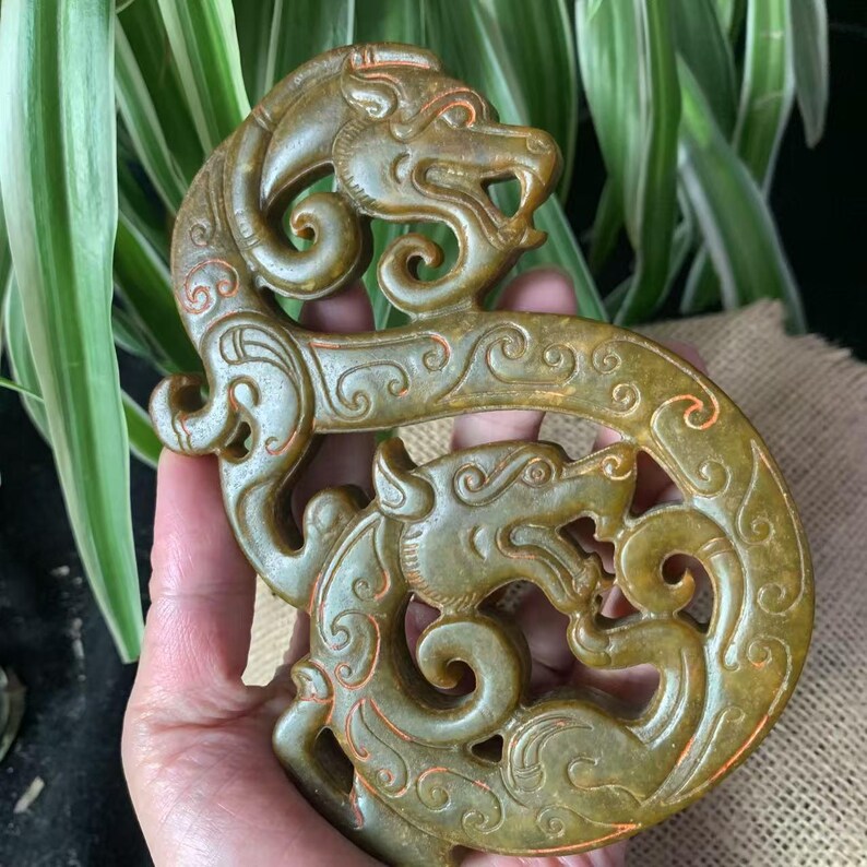 Xiuyan Jade Double Dragon Statue, Feng Shui Healing Ornament - Etsy