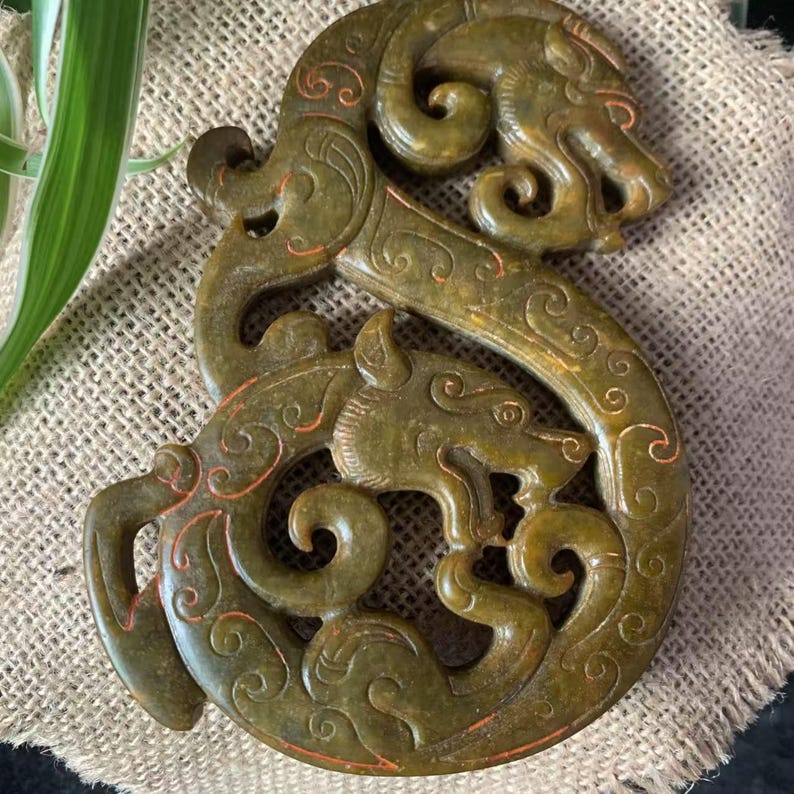 Xiuyan Jade Double Dragon Statue, Feng Shui Healing Ornament - Etsy