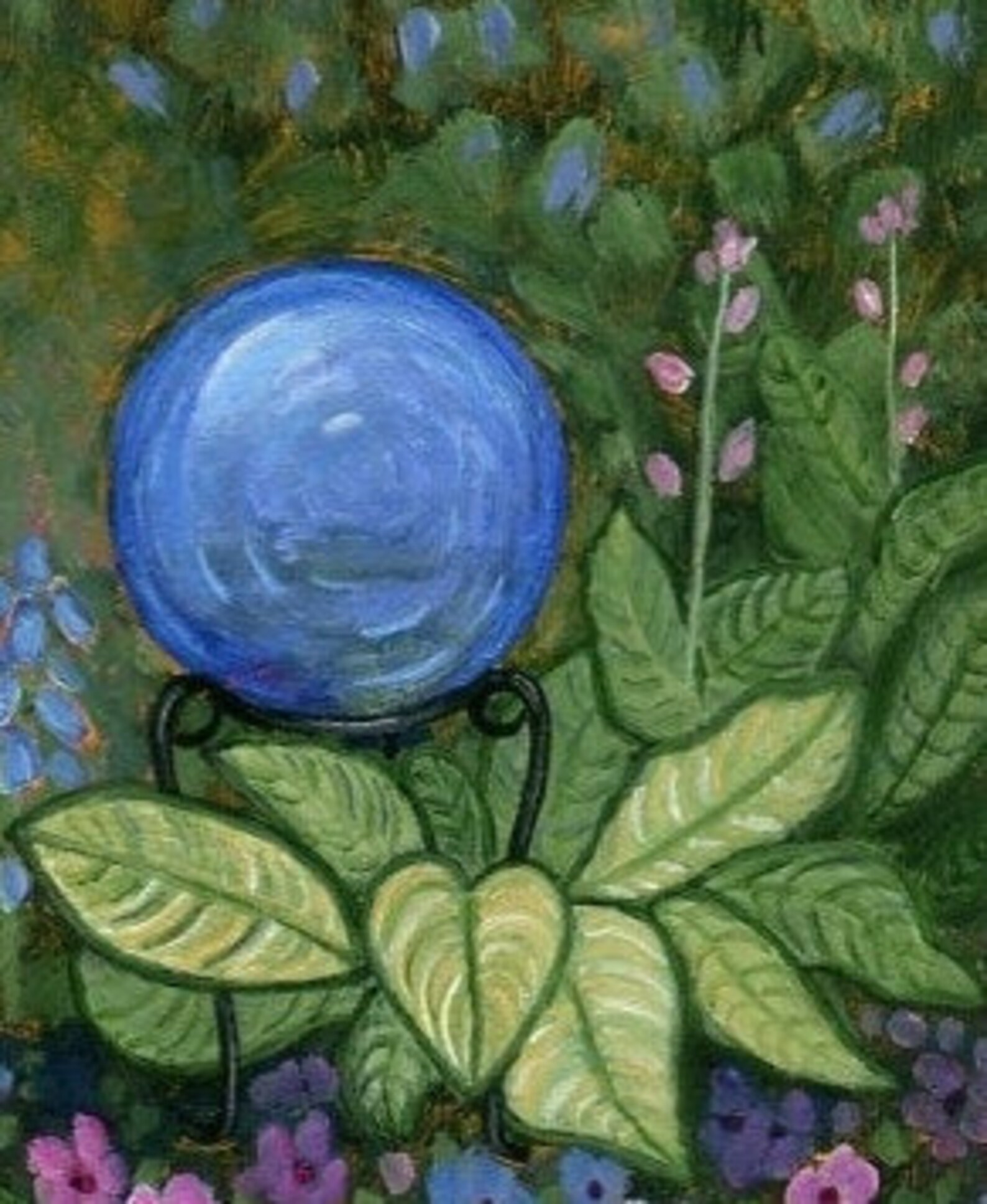 Blue Gazing Ball Art Print Hostas and Blue Gazing Ball Art - Etsy