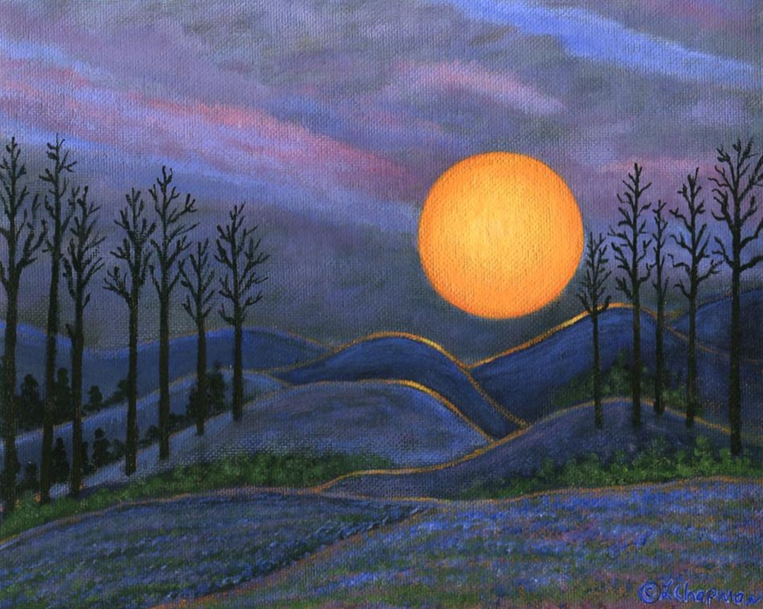 Forest Moon Landscape - Maine Forest Art Print - Dreamy Moon and Forest ...