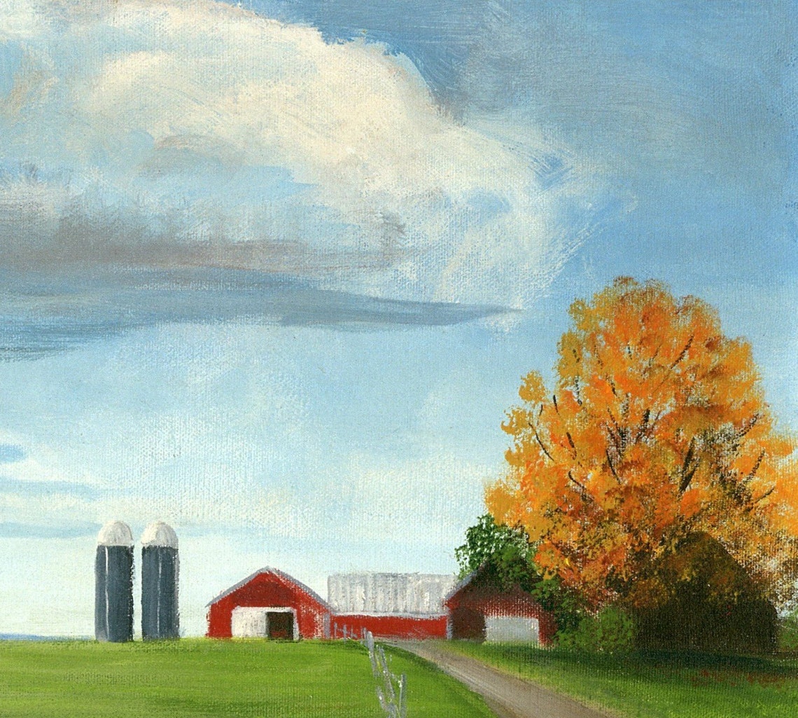 Landscape Farm Art Print Farm and Cow Landscape Art Print - Etsy