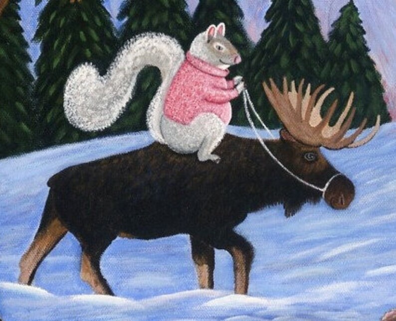Funny Moose Art Print Squirrel And Moose Art Print Maine - Etsy France