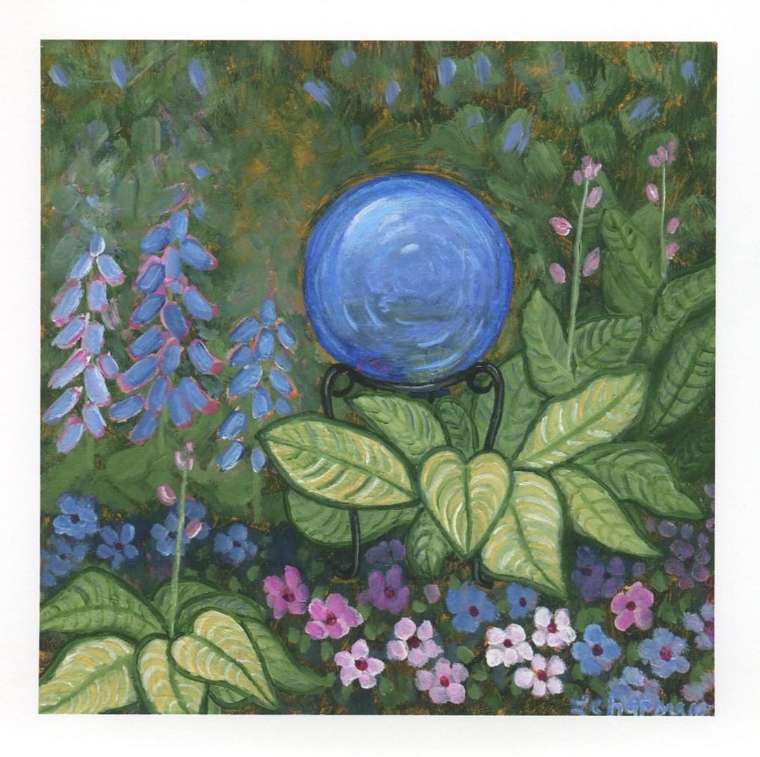 Blue Gazing Ball Art Print – Maine Cottage Garden - Pink and Blue ...