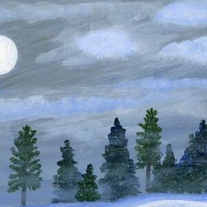 Moon Landscape Painting - Maine Moon Forest Art - Moon and Forest Art ...