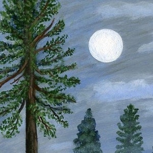 Moon Landscape Painting - Maine Moon Forest Art - Moon and Forest Art ...