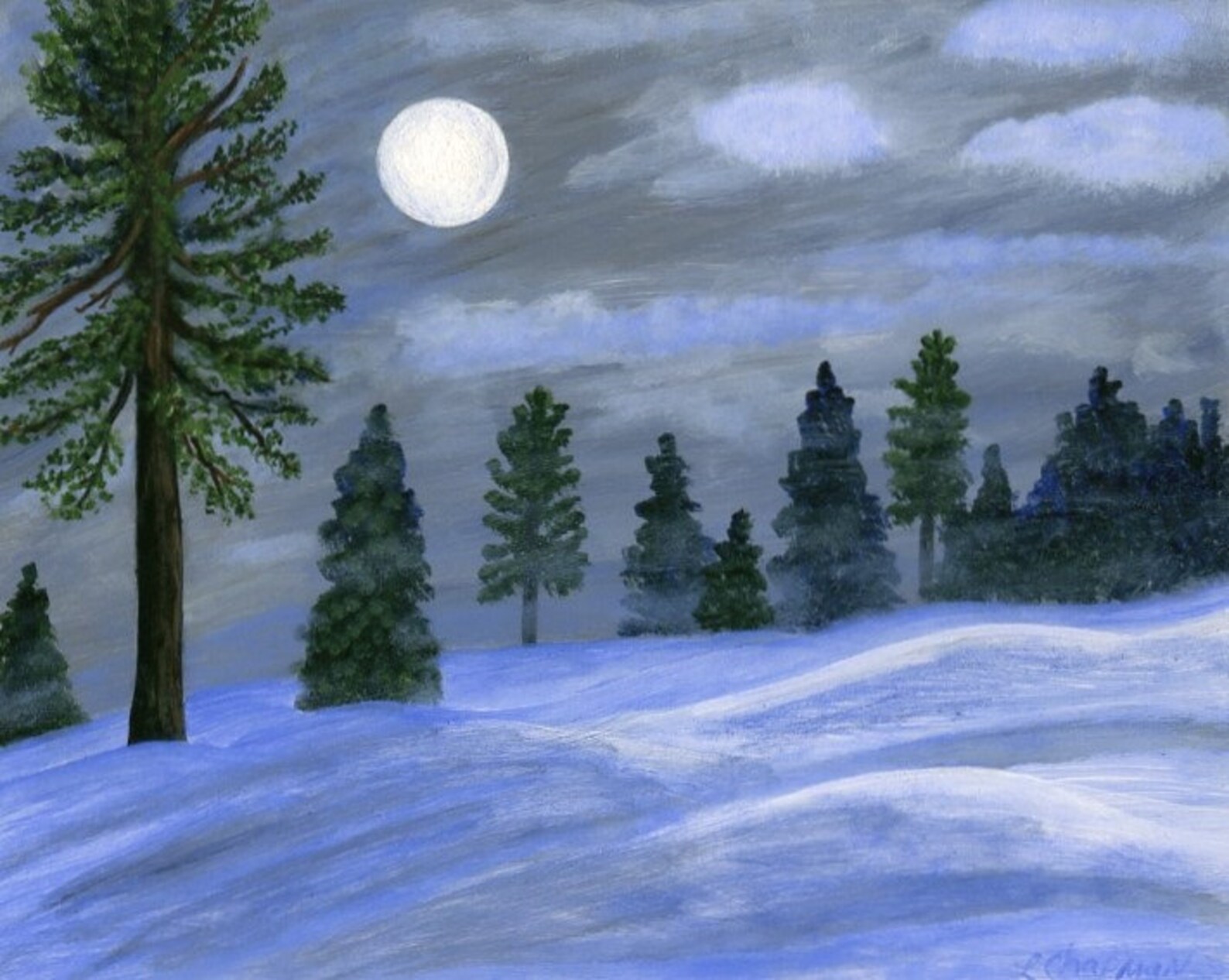 Moon Landscape Art Print Maine Moon Forest Art Moon and Forest Art ...