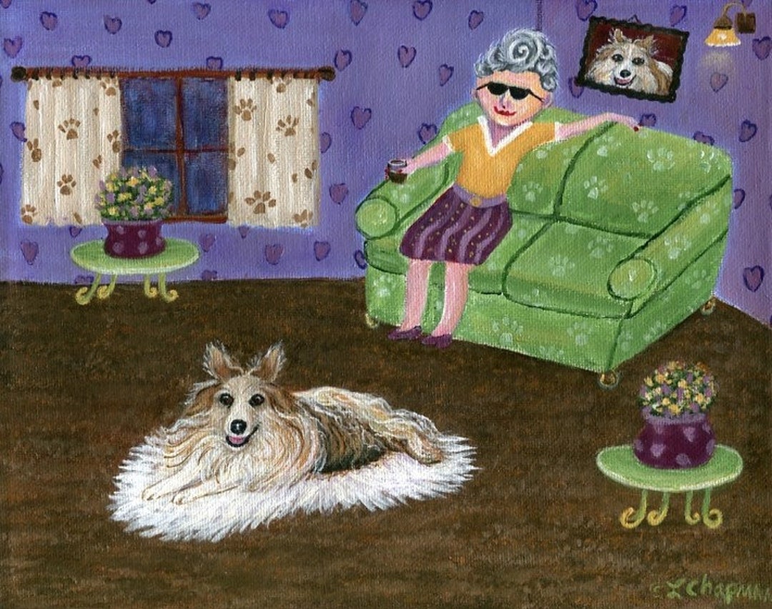 Funny Dog Art Print - Folk Art Dog Print - Folk Art Woman and Dog Art ...