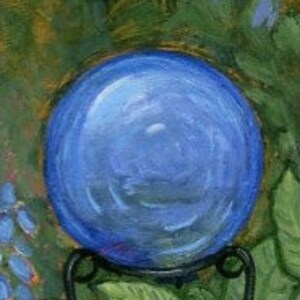 Blue Gazing Ball Art Print Hostas and Blue Gazing Ball Art Hostas and ...